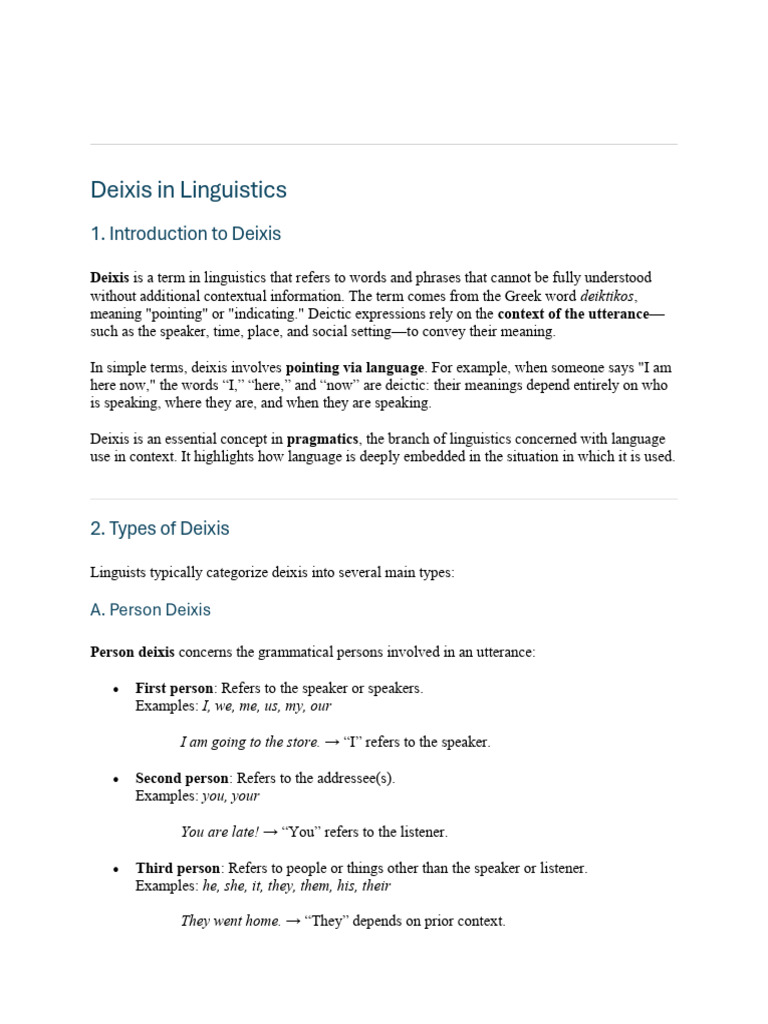 Deixis | PDF | Syntax | Linguistics