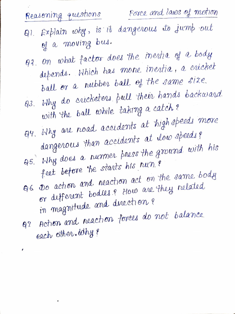 Reasoning Questions Class 9 Force and NLM | PDF