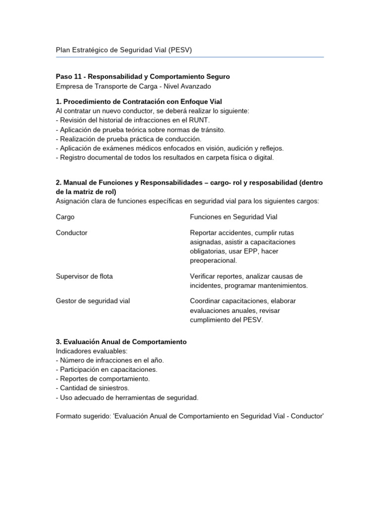 PESV Paso11 EmpresaTransporteCarga | PDF