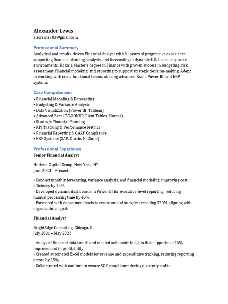 Alexander Lewis Resume | PDF