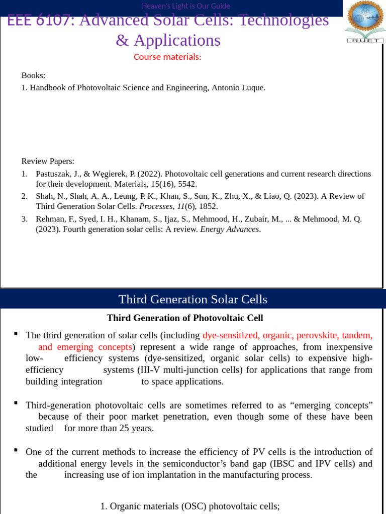 Lec 07-10 Third Gen Solar Cells | PDF | Solar Cell | Thin Film Solar Cell