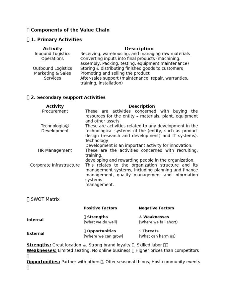 Value Chain Swot Analysis Pdf Swot Analysis Logistics