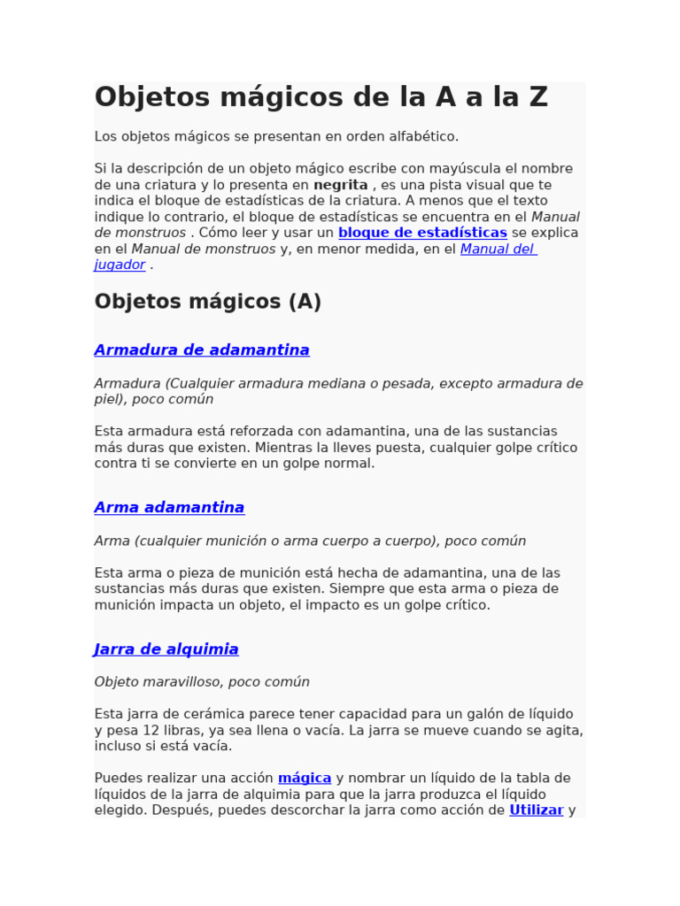 Objetos Mágicos de La A A La Z | PDF | Proteger | Galón