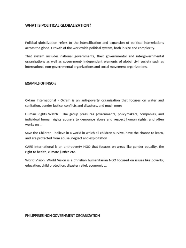 Understanding Political Globalization | PDF | Non Governmental ...
