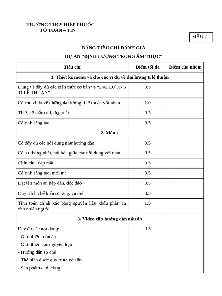 Bang Tieu Chi Dnah Gia Mau 2 TLT | PDF