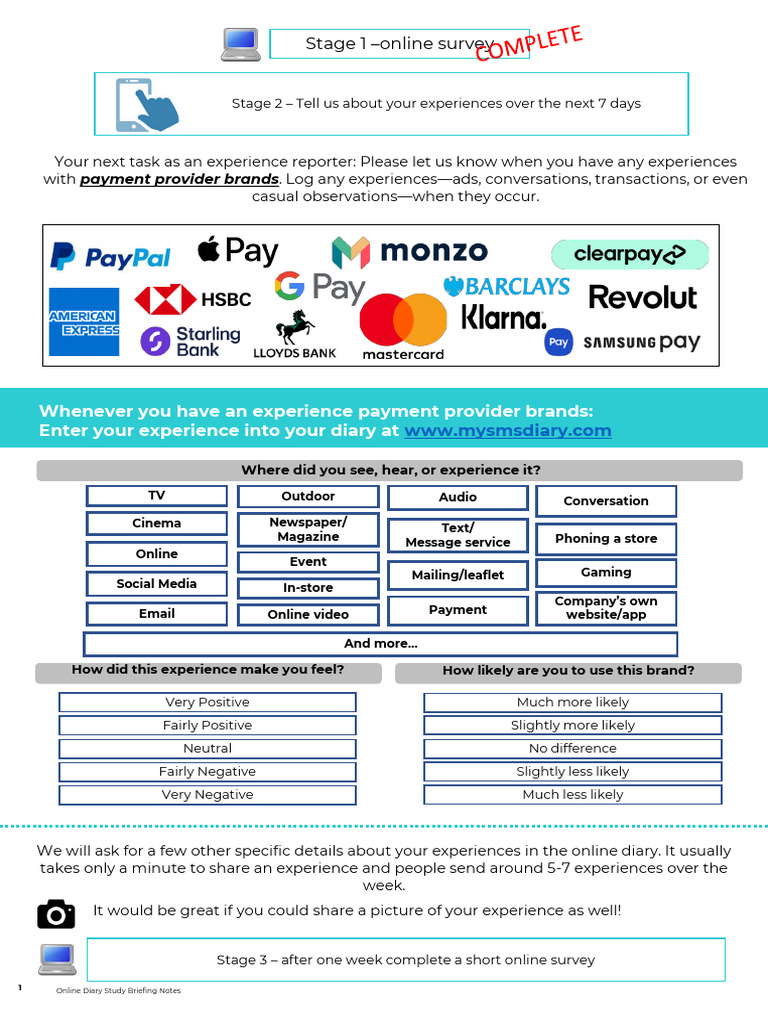 Share Your Payment Experience Diary | PDF