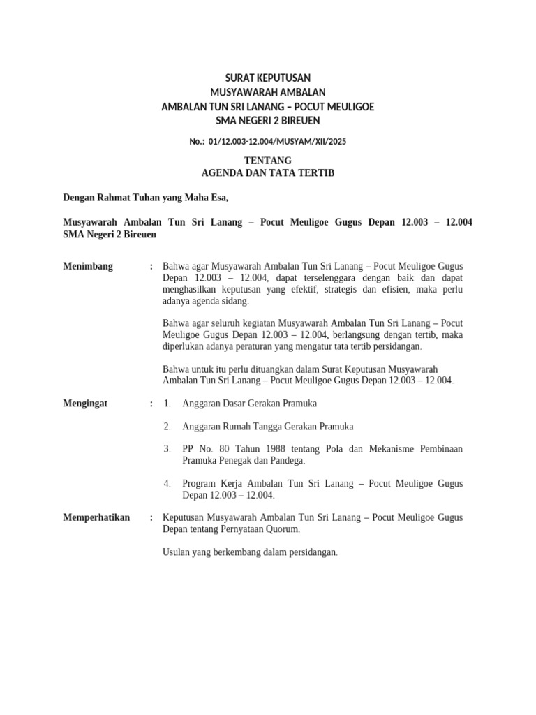 SK Agenda Dan Tata Tertib 2025 | PDF