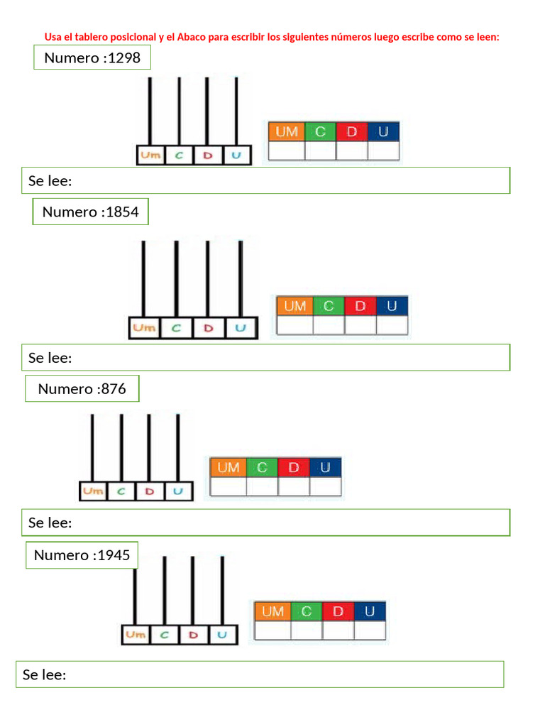 Fichas Mat Numeros de 4 Cifras 3er Grado Primaria | PDF