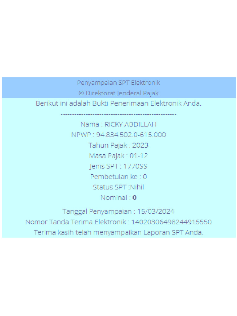 Bukti Lapor SPT 2023.ricky PDF | PDF
