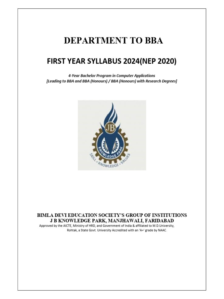 BBA First Year Syllabus 2024 (NEP 2020) | PDF | Economics | Marketing