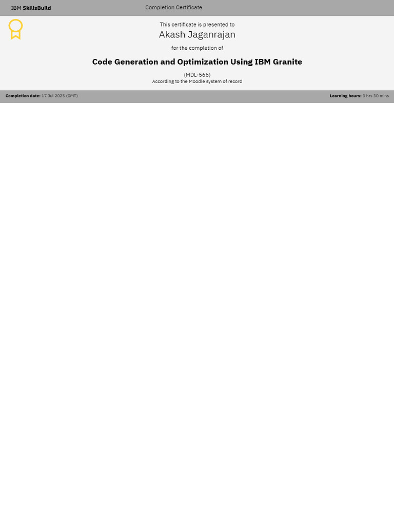 Completion Certificate: IBM Granite Course | PDF