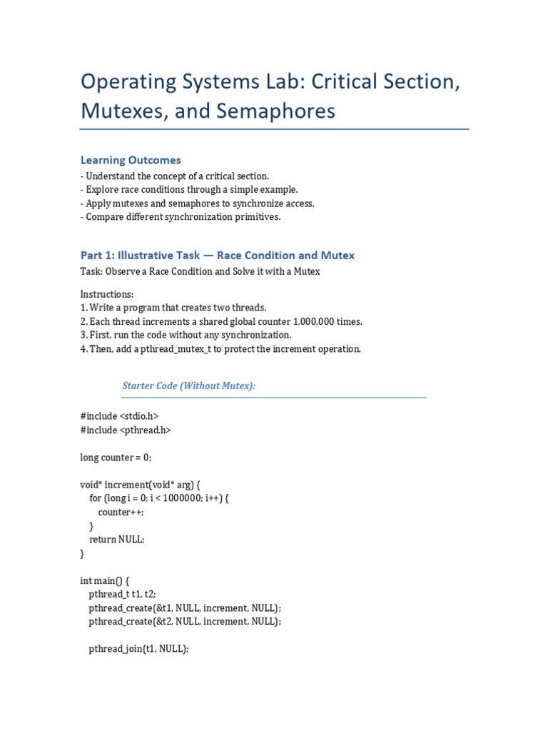 OS Lab Mutex Semaphore With Process No Sol | PDF | Computer Architecture | Computing