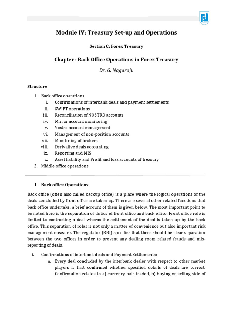 Forex Treasury Back Office Operations Guide | PDF | Banks | Financial ...