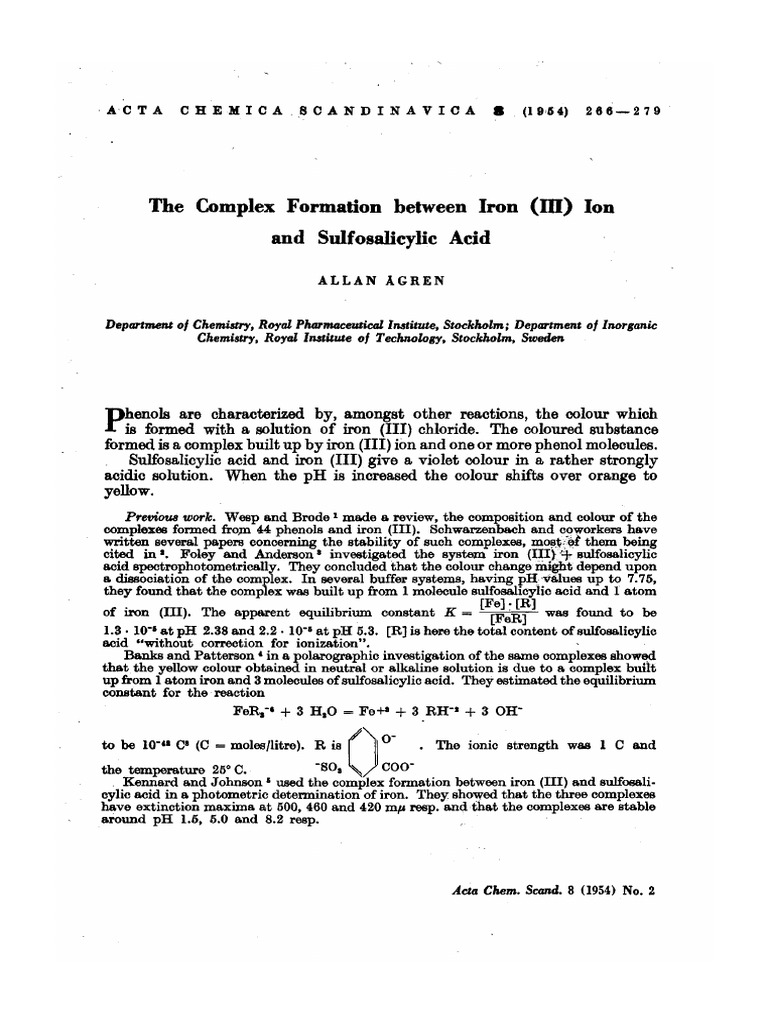 The Complex Formation Between Iron III Ion and 1mzmlo2ect | PDF