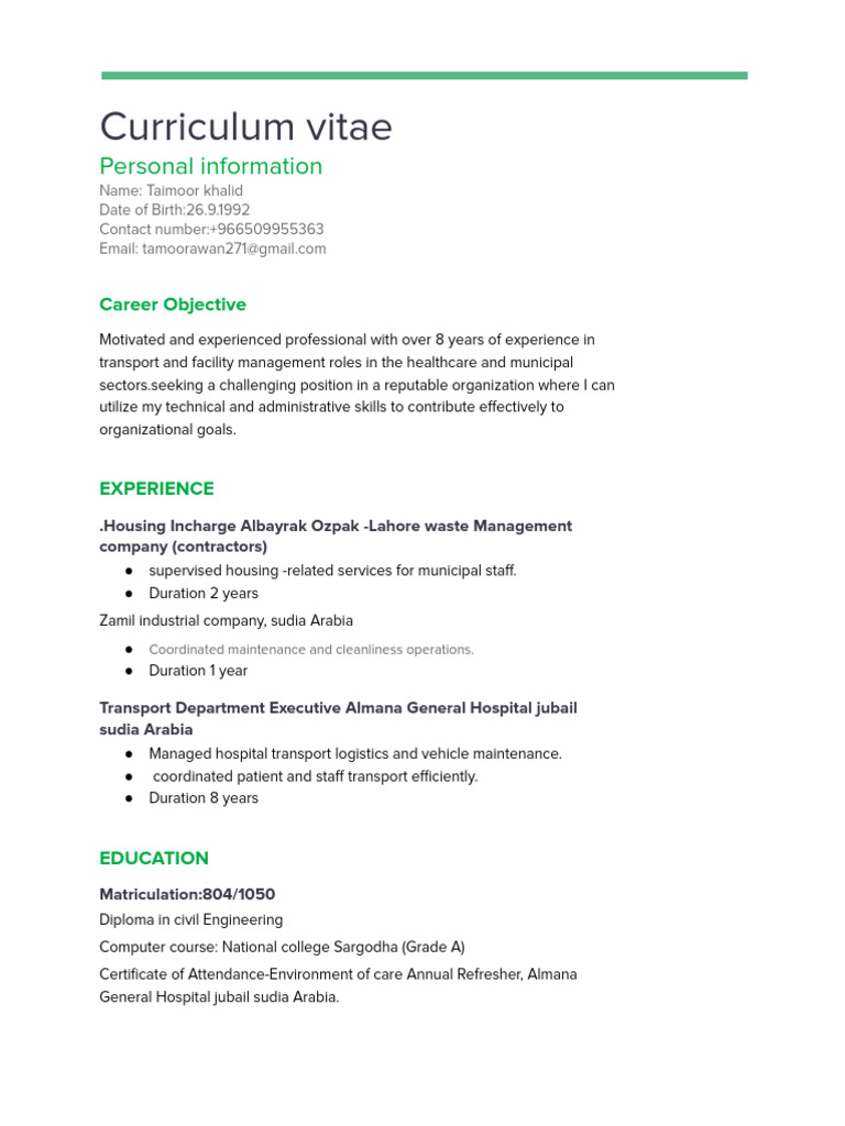 Curriculum Vitae: Personal Information | PDF