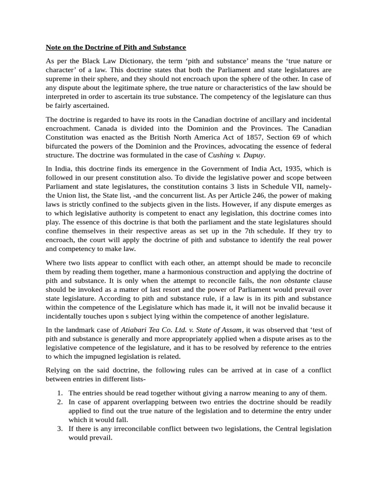 Understanding the Pith and Substance Doctrine | PDF | Constitutional ...