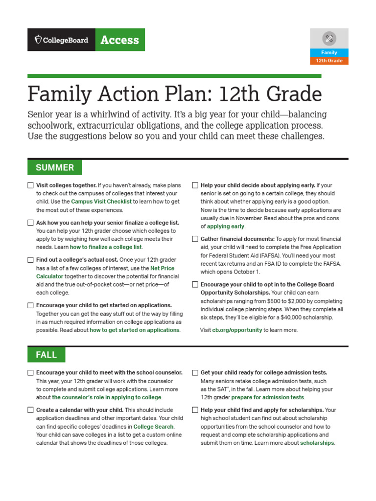 High School Colleg Prep (Parent-Action-Plan-12th-Grade) | PDF | Student ...