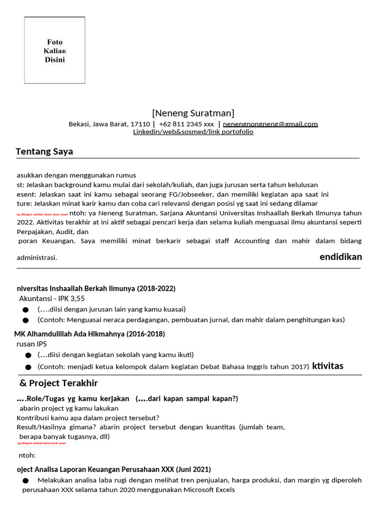 Contoh CV Non Pengalaman Bismillah Fix Gapake Revisi | PDF