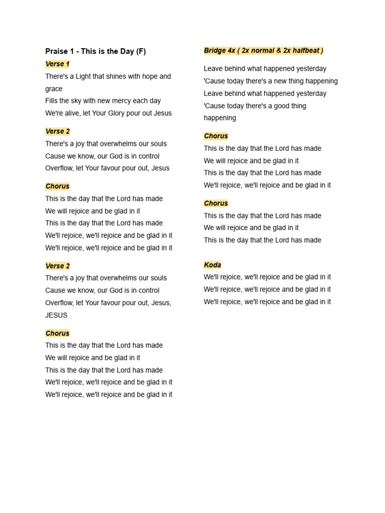Lyric Form Worship Day 25 July-1 | PDF | Glory (Religion) | Songs
