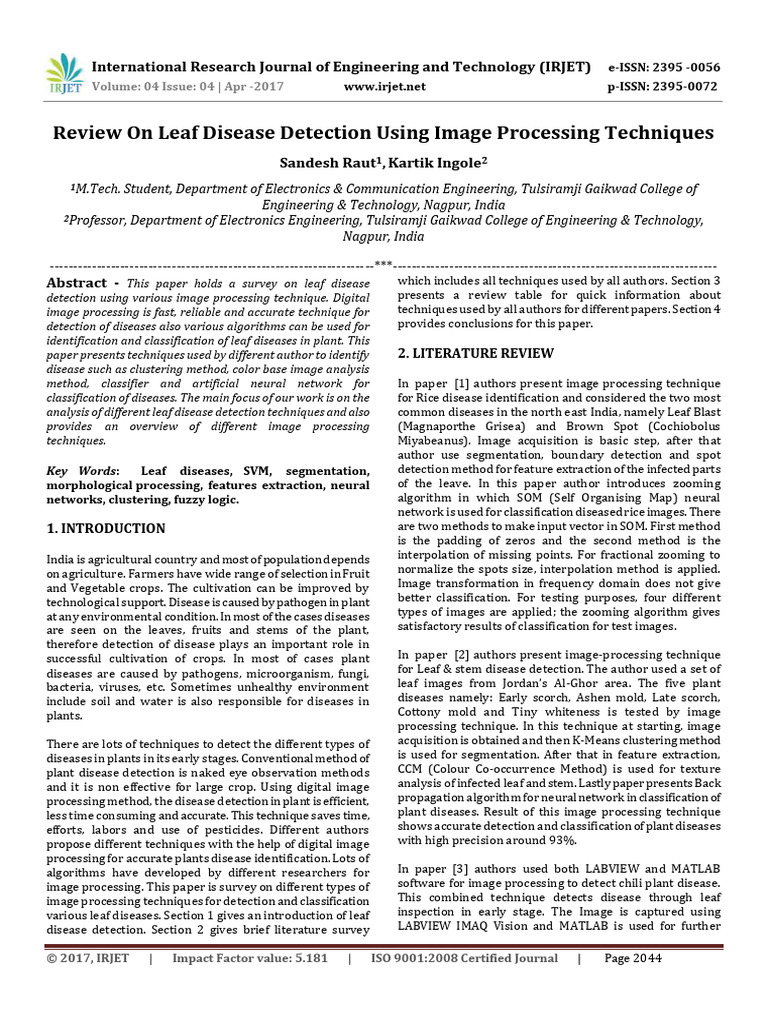 Review on Leaf Disease Detection Using Image Processing Techniques | PDF | Image Segmentation ...