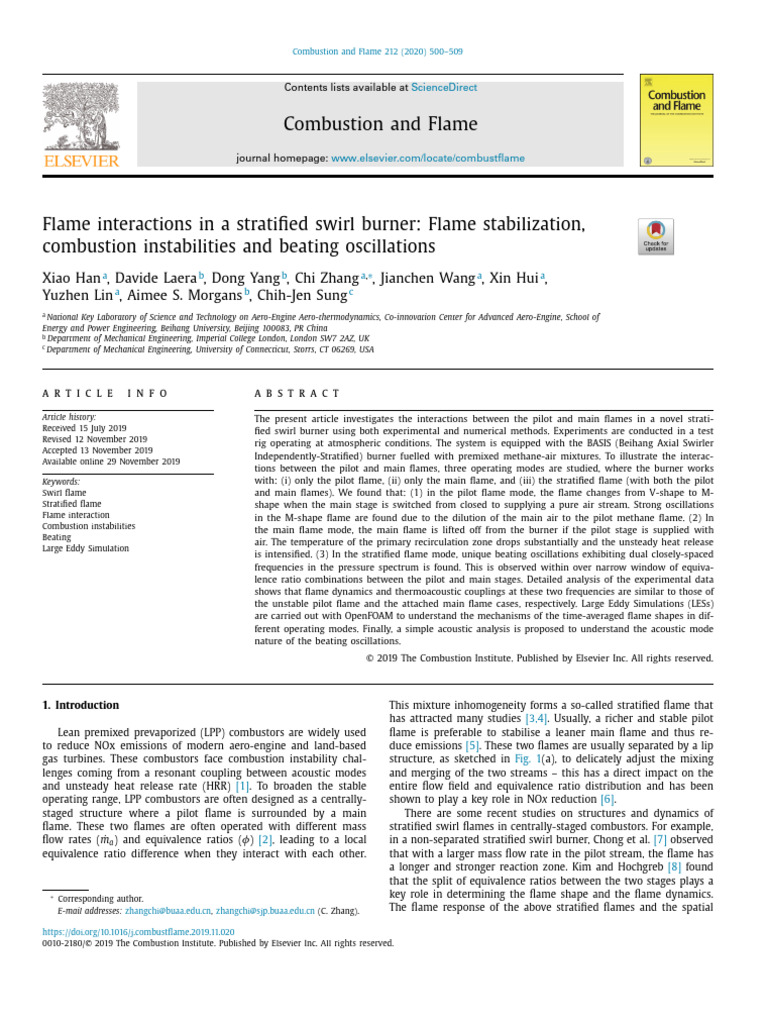 Flame Interactions in A Stratified Swirl Burner - Flame Stabilization, Combustion Instabilities ...