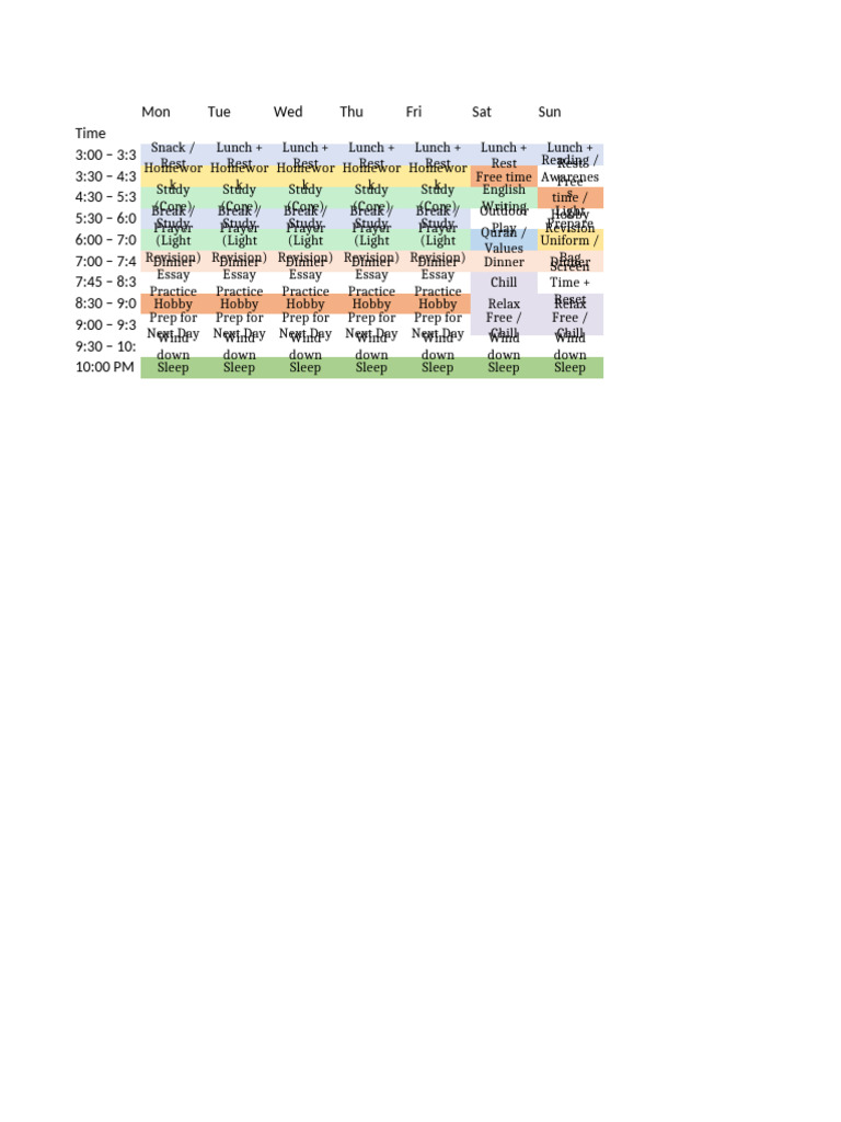 Weekly Study and Relaxation Schedule | PDF