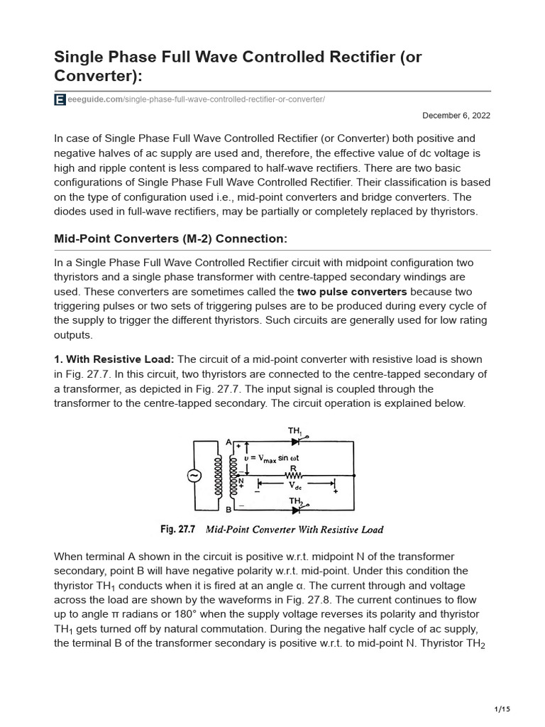 Single Phase Full Wave Controlled Rectifier or Converter | PDF | Rectifier | Inductor