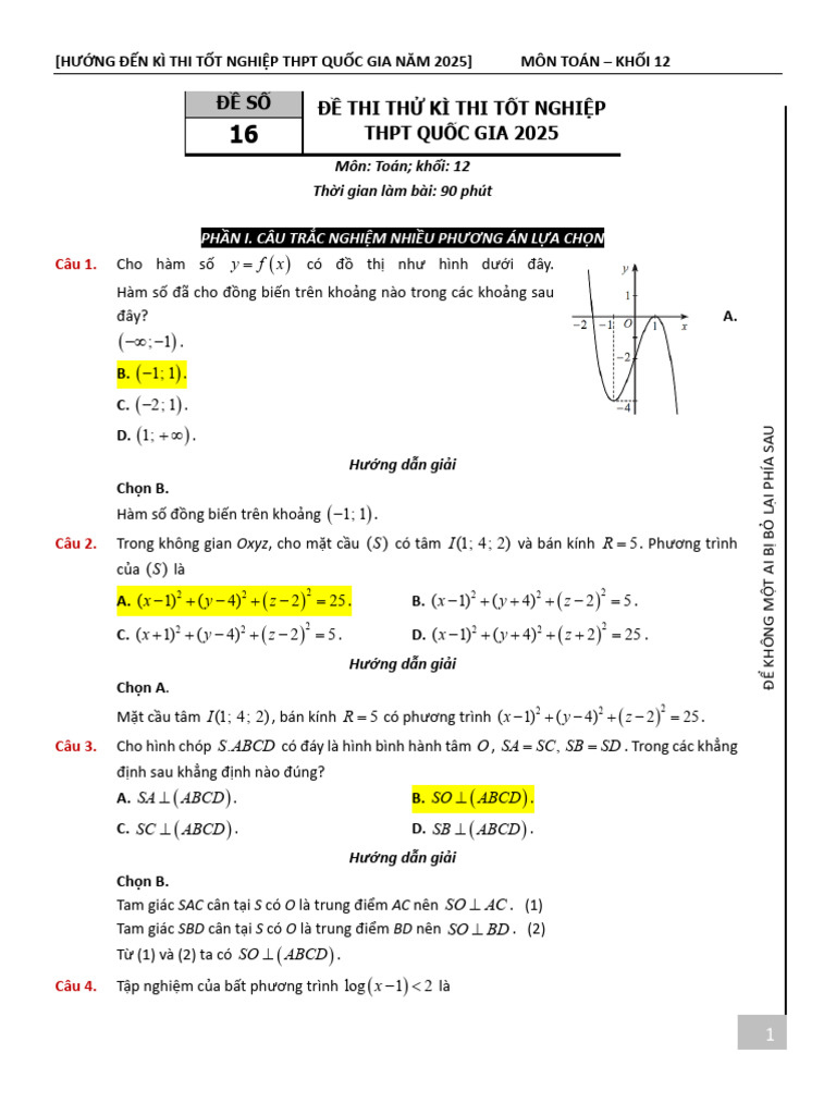 Đề Số 16-TN THPT QG 2025-HDG | PDF