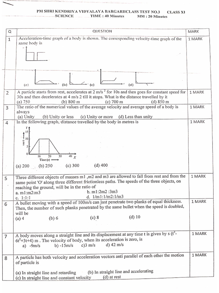 Class Test No 2 Xi Physics | PDF