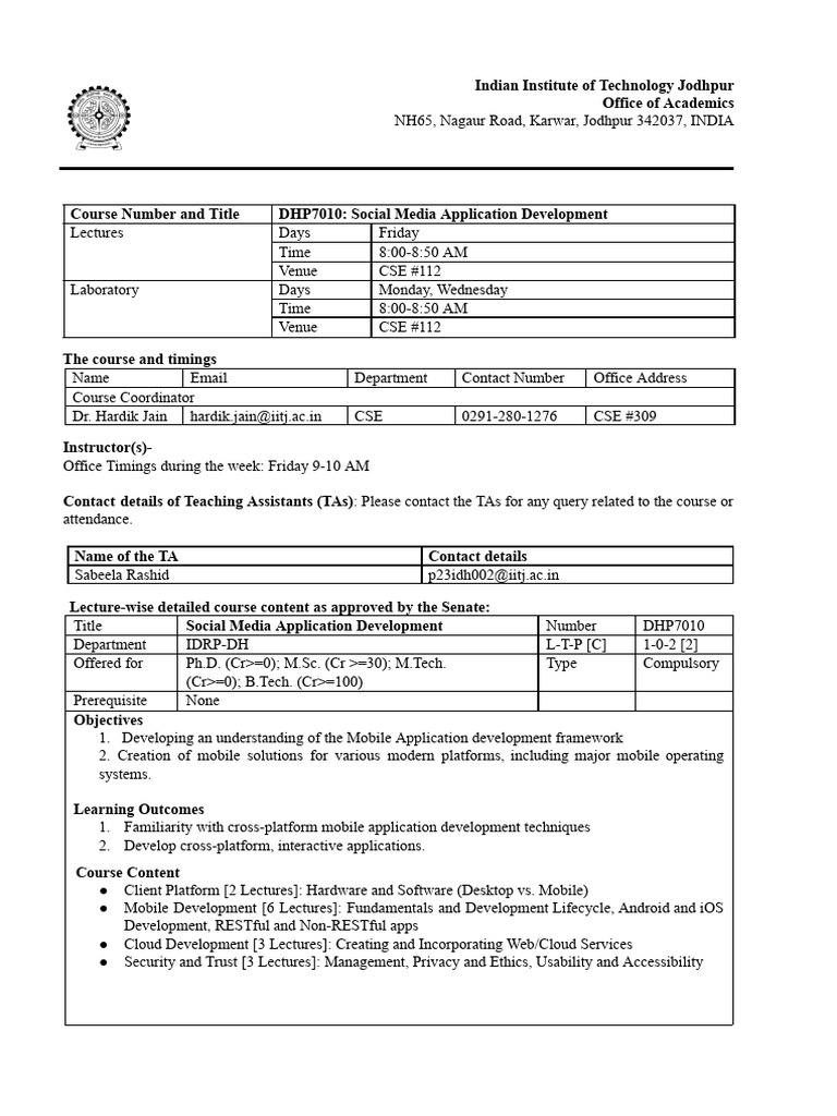 DHP7010 Course Handout Aug 2025 | PDF | Mobile App | Application Software