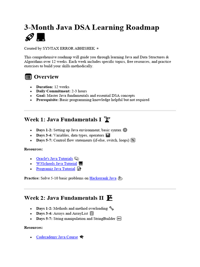 Java DSA Roadmap With Resources | PDF | Object Oriented Programming | Java (Programming Language)