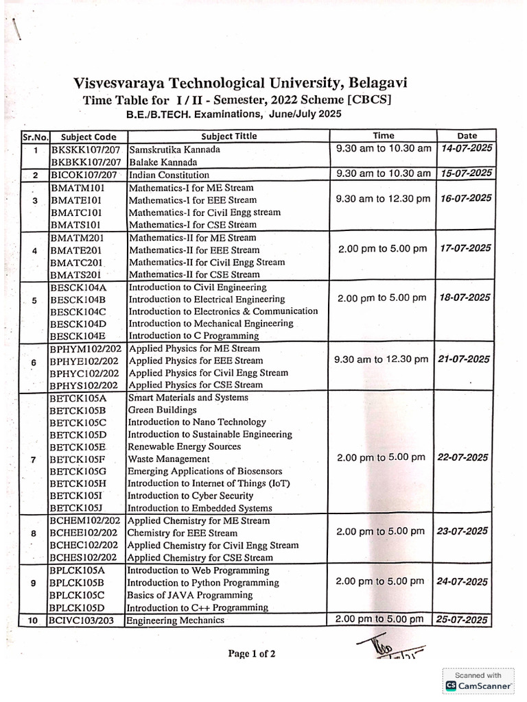 Vtu Time Tablr | PDF
