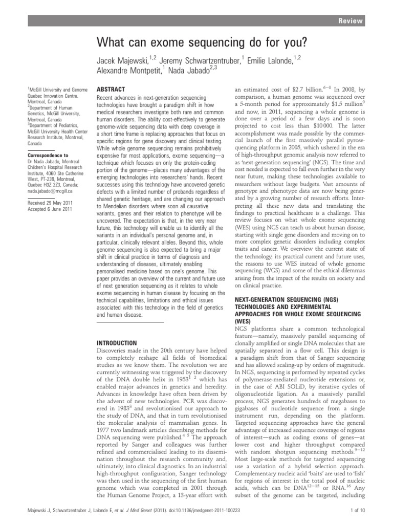 Exome Sequencing: Benefits and Insights | PDF | Mutation | Single ...