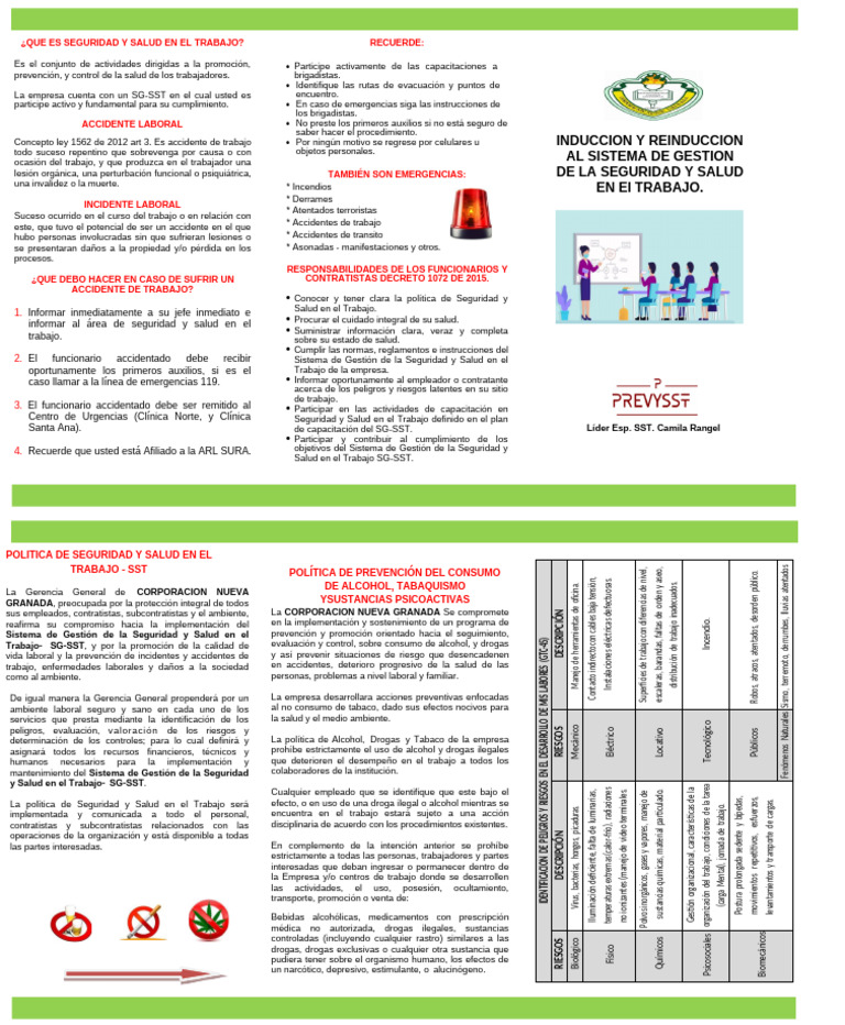Folleto Induccion y Reinduccion SG-SST | PDF