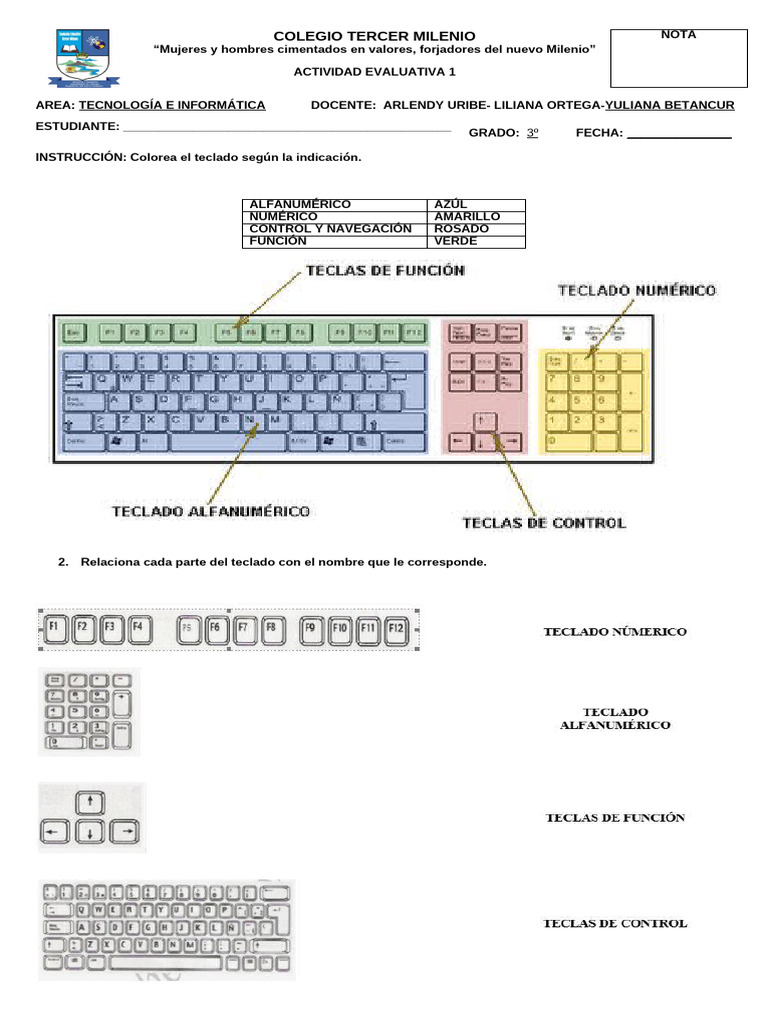 Actividad de Coloreo del Teclado 3º | PDF