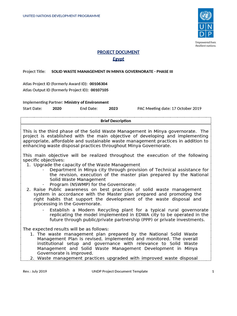 SWM Phase III - Prodoc Final | PDF | Waste Management | Waste