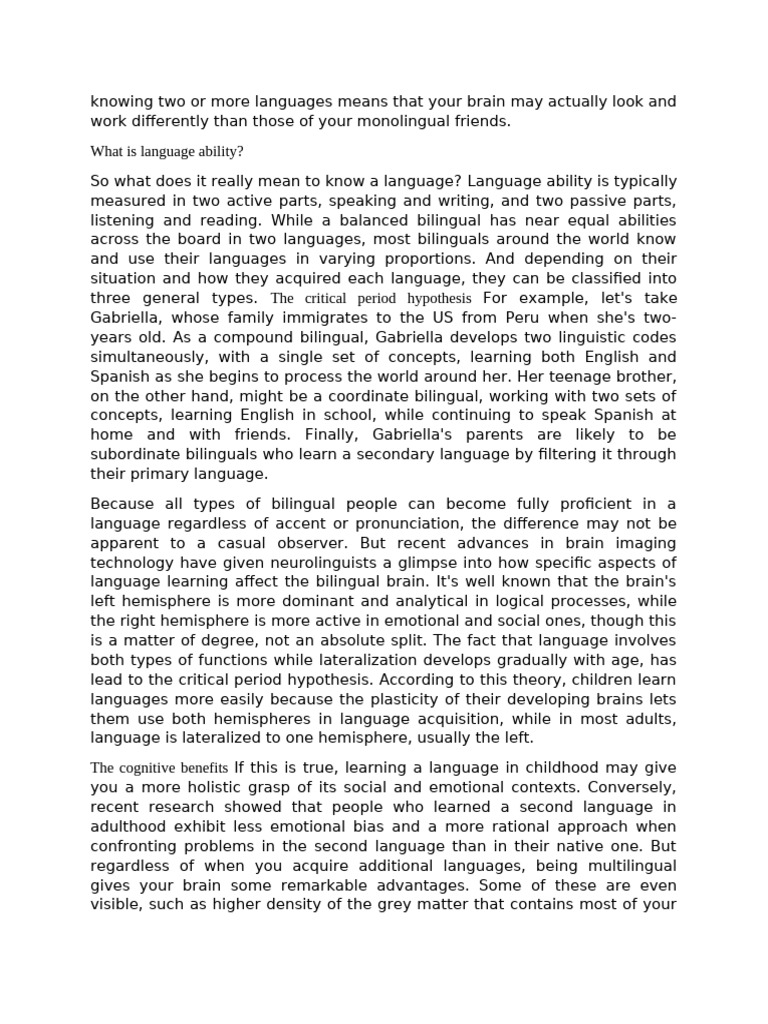 The Bilingual Brain Explained | PDF | Multilingualism | Behavioural ...