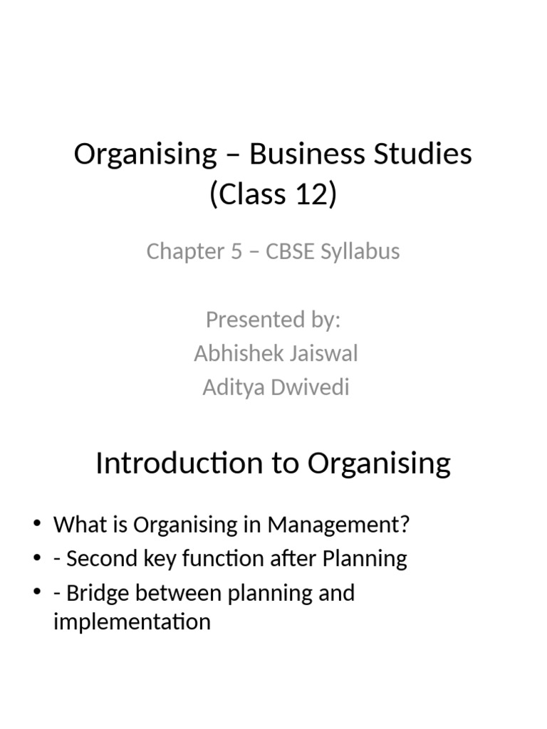 Organising Business Studies Class12 | PDF | Business