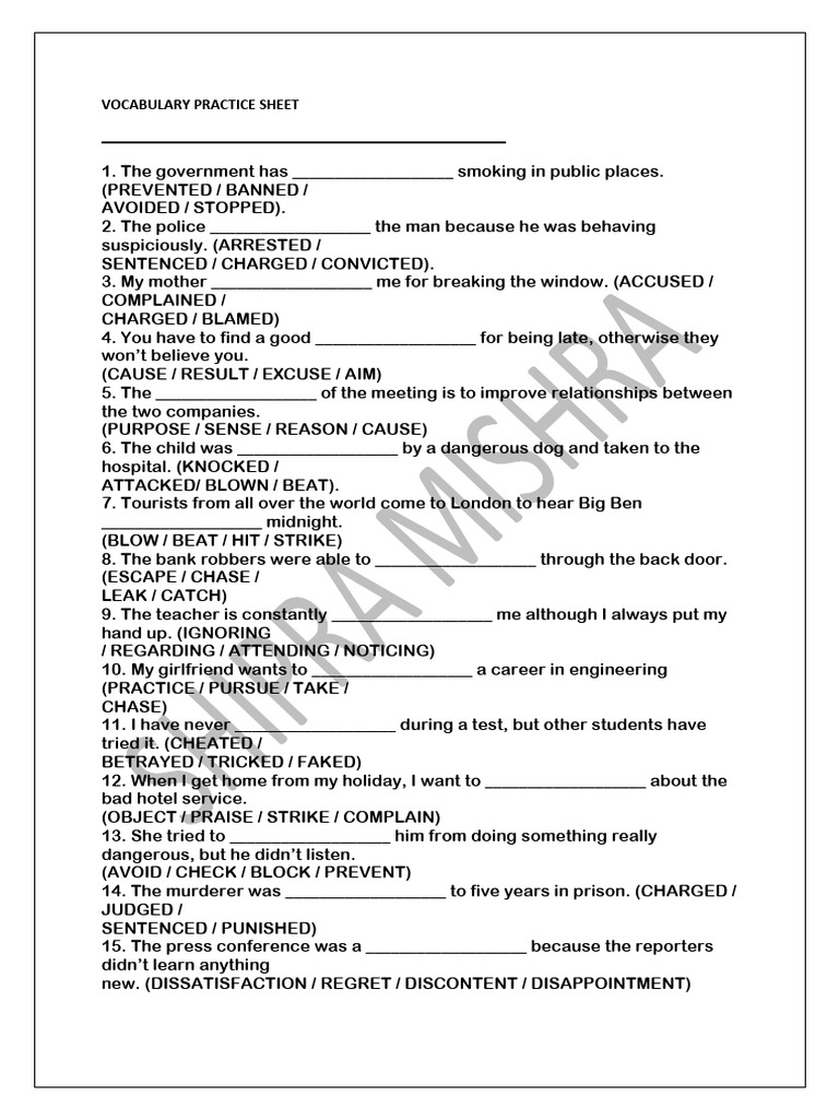 Vocabulary Practice Sheet 12 March | PDF