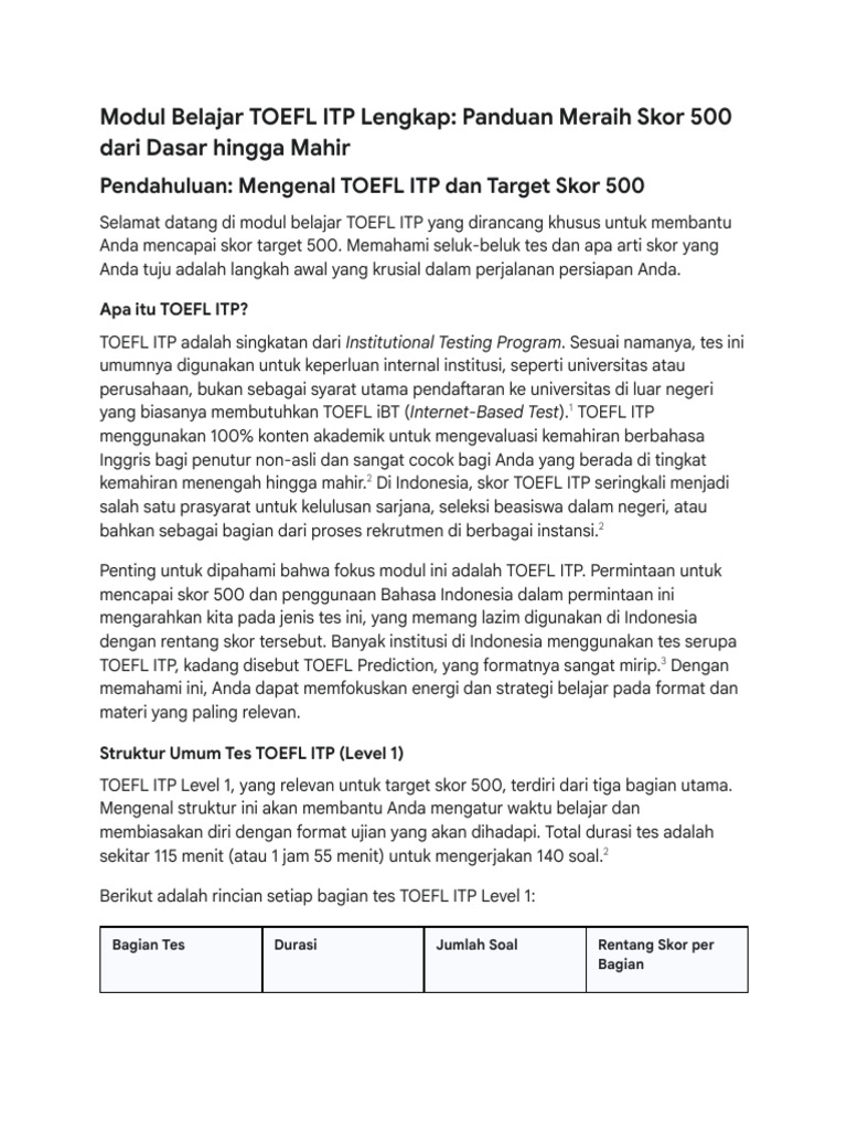 Panduan Skor TOEFL ITP 500 | PDF