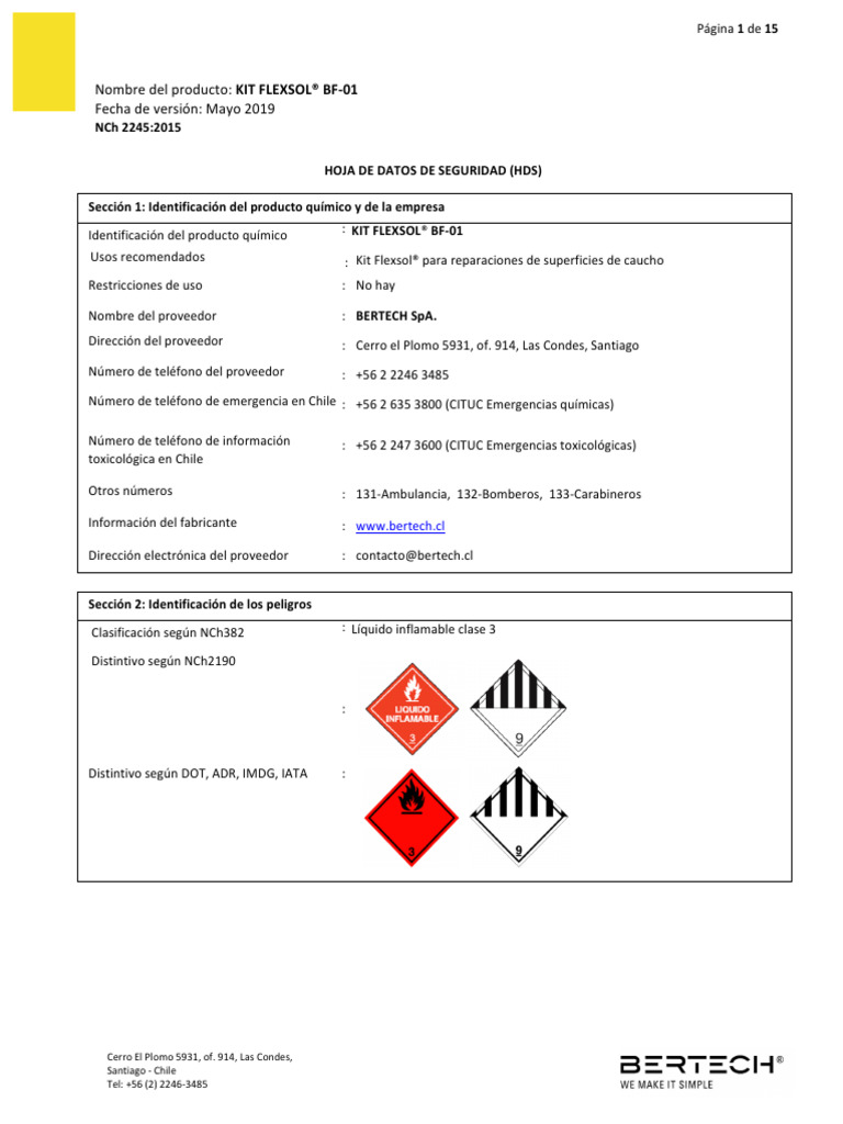 Hoja de Seguridad Kit Flexsol BF-01 | PDF | Agua | Primeros auxilios