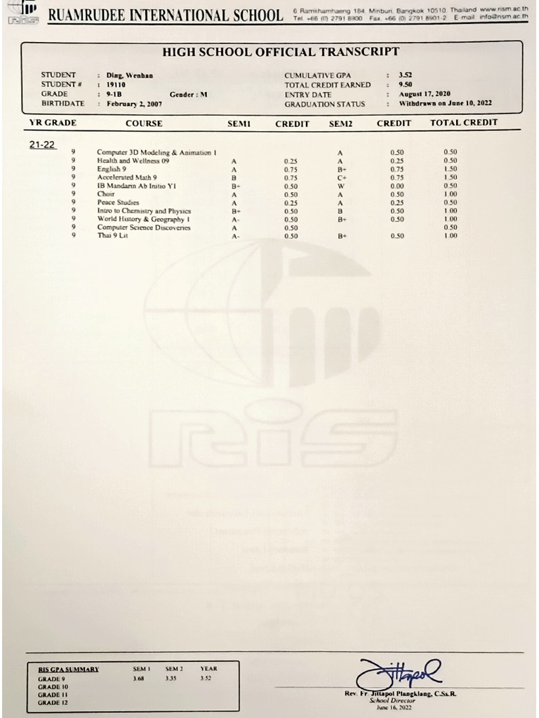 Wenhan Benjamin Ding - Transcript - 2021-2024 | PDF | Advanced ...