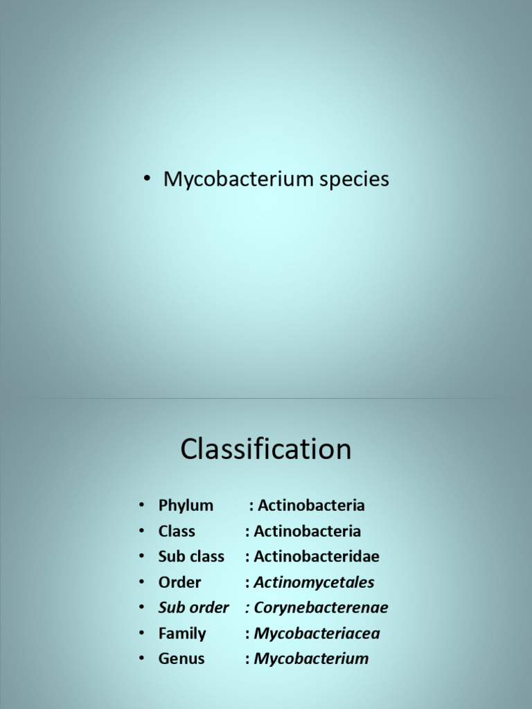 Mycobacterium Classification Overview | PDF | Mycobacterium | Tuberculosis