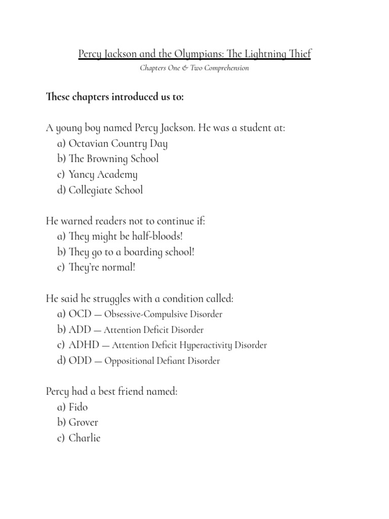 Ese Chapters Introduced Us To:: Chapters One & Two Comprehension | PDF