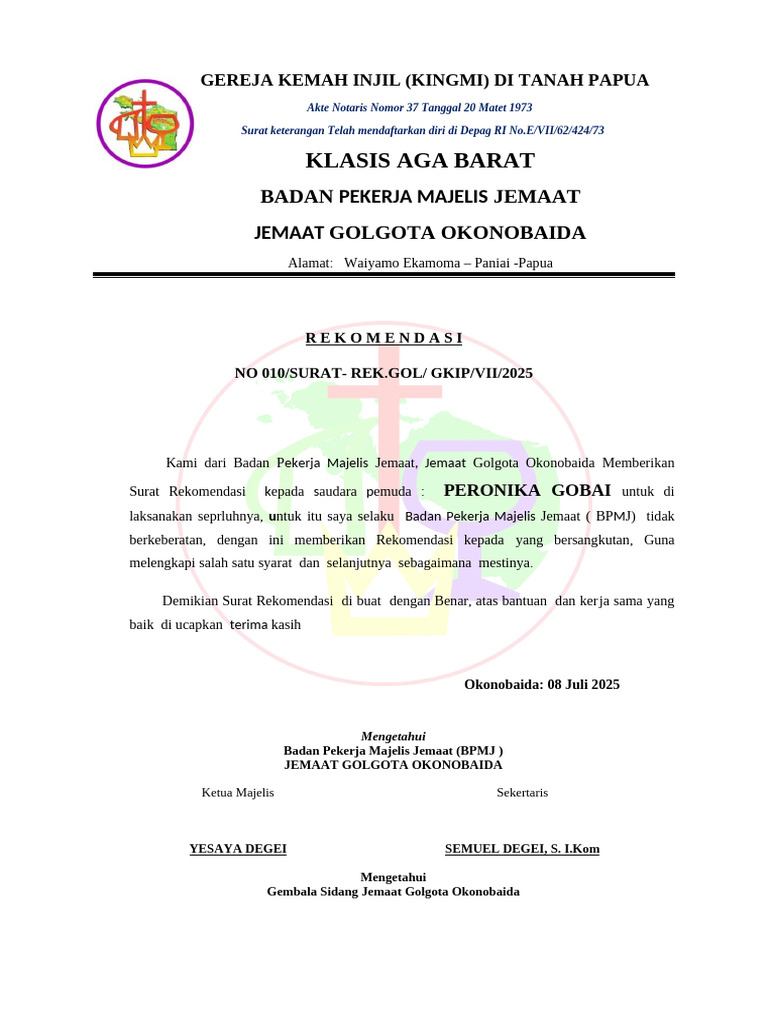 REKOMENDASI_JEMAAT_GOLGOTA__PERONIKA_GOBAI_2025[1] | PDF