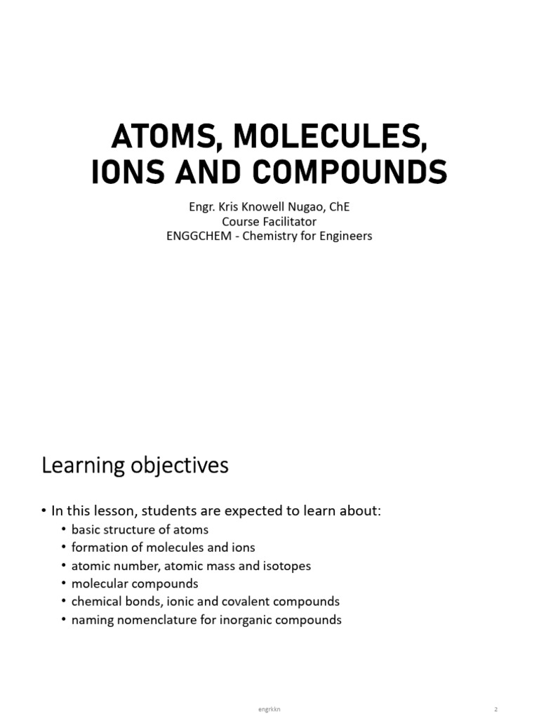 Lesson 2 - Atoms - Molecules - Ions and Compounds | PDF | Ion | Molecules