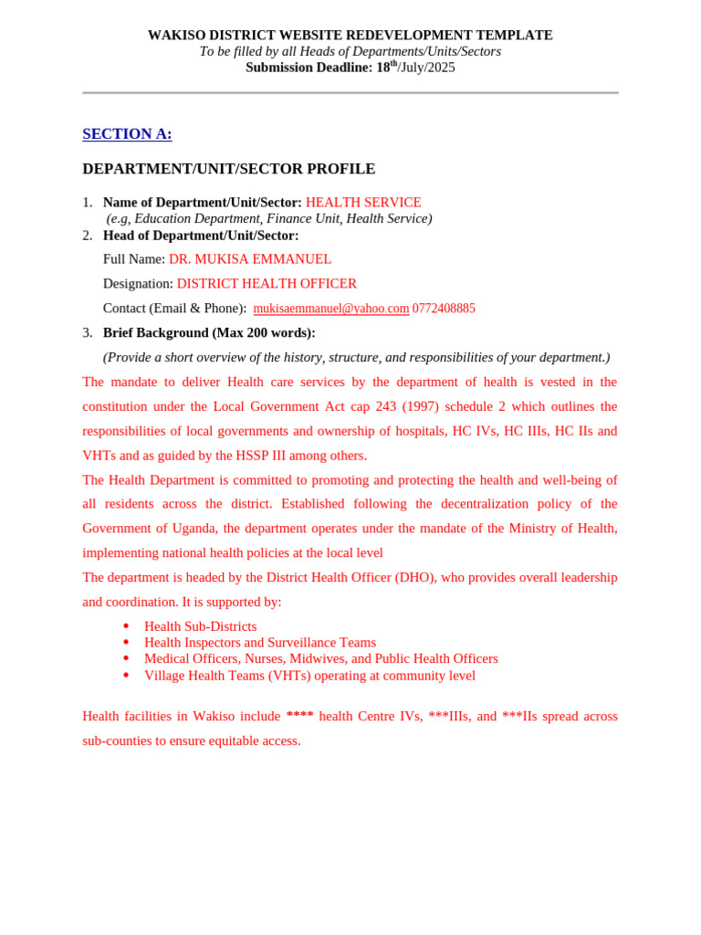 Wakiso Health Department Overview | PDF | Health Care