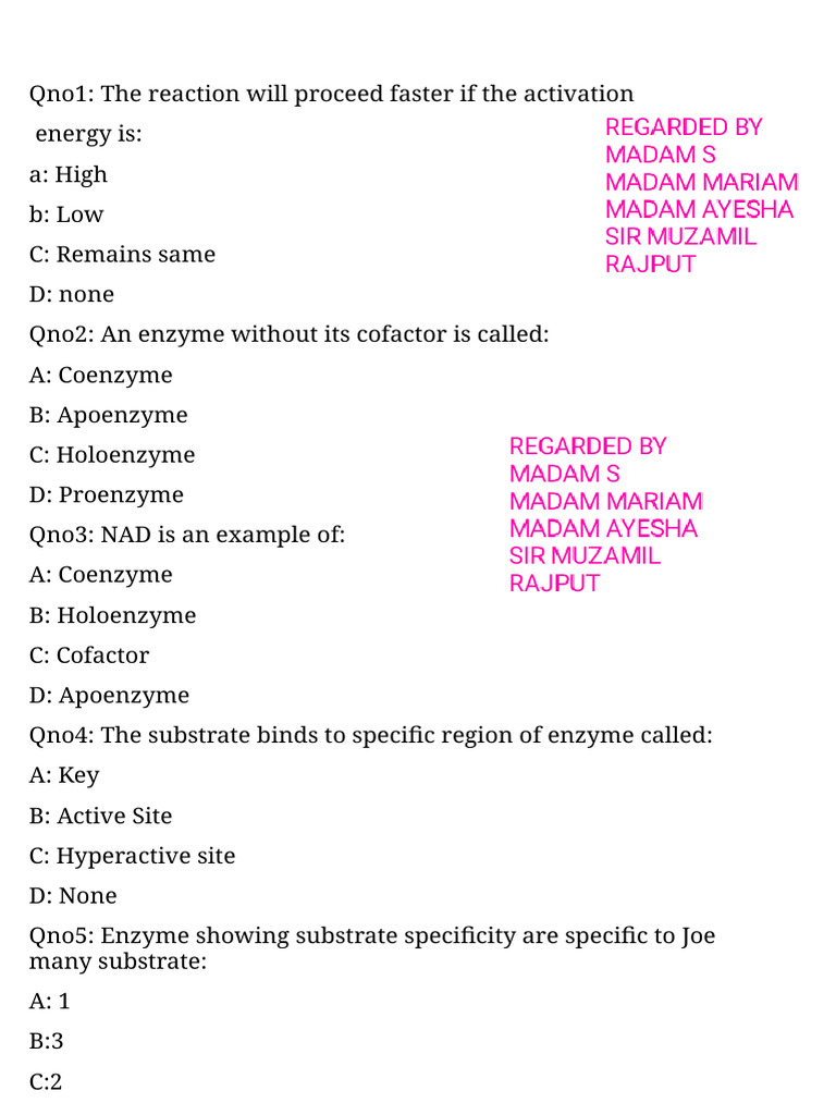 Enzyme Function and Inhibition Quiz | PDF | Enzyme | Enzyme Inhibitor