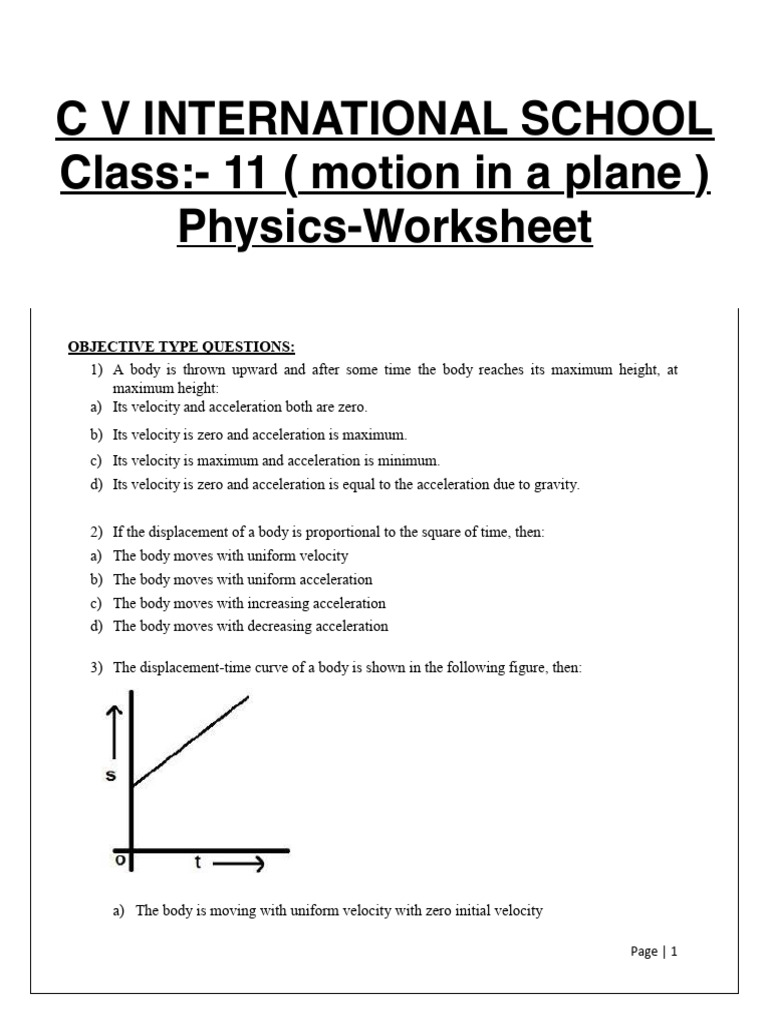 Class 11 - Physics - Motion in A Straight Line - Ws With Ans. - Vivette | PDF | Acceleration ...
