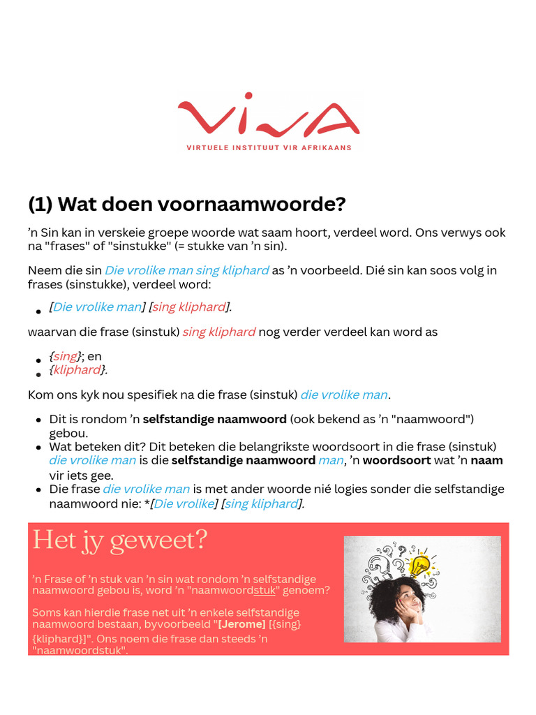 Funksie Van Voornaamwoorde | PDF